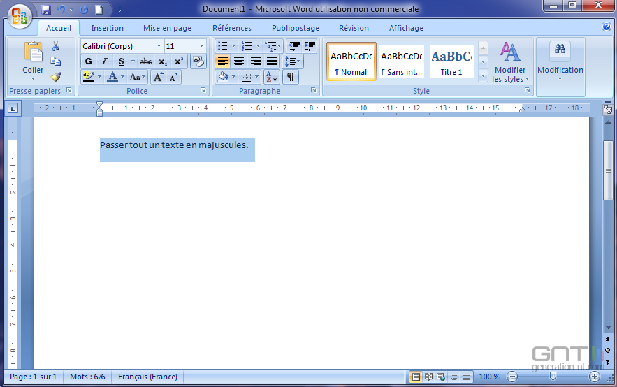 Passer tout un texte en majuscules