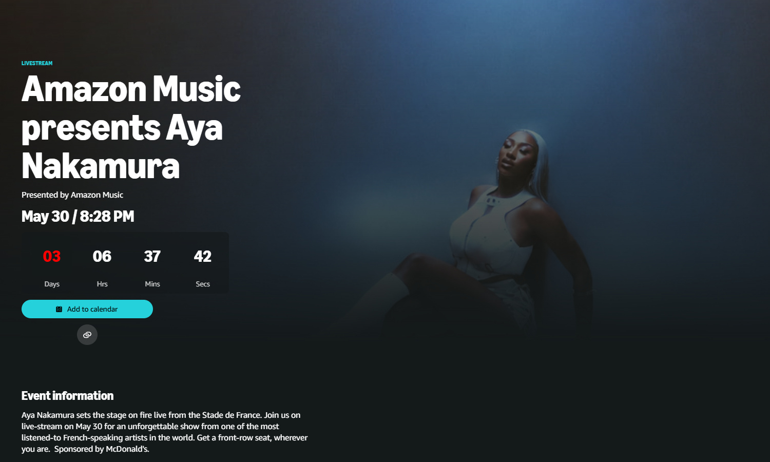Une surprise d'Amazon Music avec un concert d’Aya Nakamura au Stade de ...