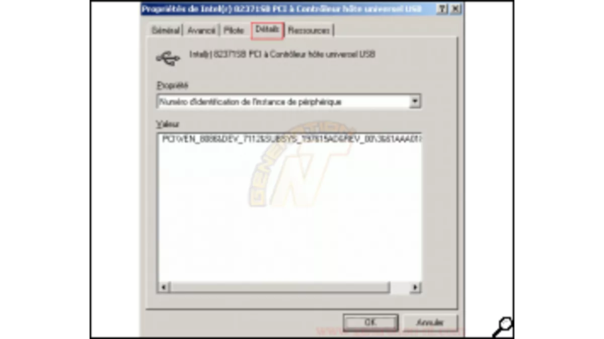 L'onglet Détails dans les propriétés d'un périphérique