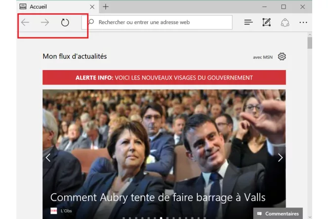 Retrouver le bouton Accueil dans Edge