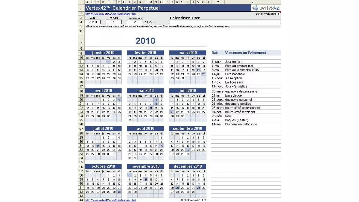Modèle de Calendrier Excel annuel 2011 : le nouveau calendrier au moyen ...