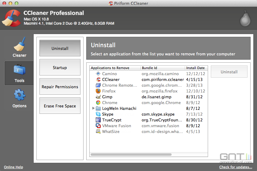CCleaner : nouvelle interface graphique pour les utilisateurs sous OS X