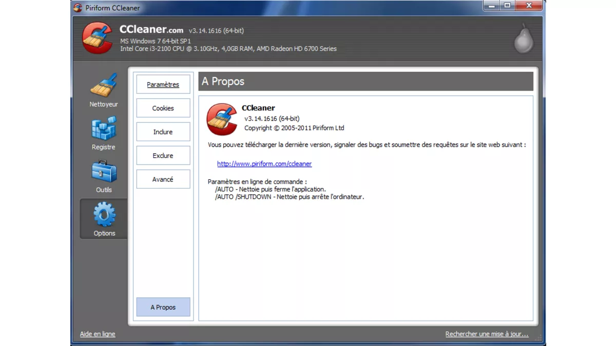 CCleaner : version 3.14 pour les utilisateurs Windows