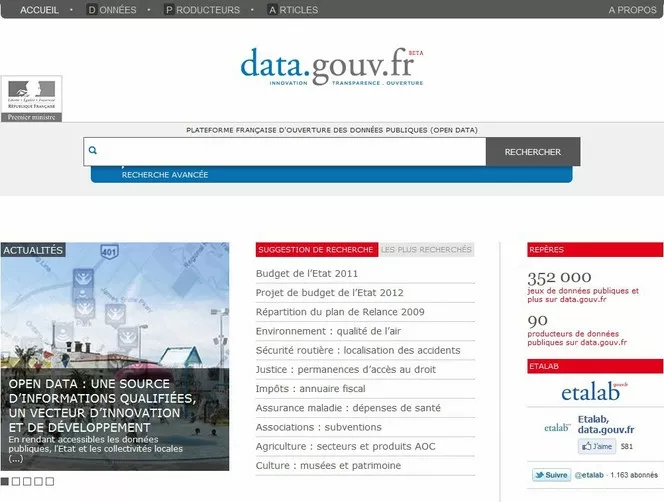 Open Data : plateforme data.gouv.fr en ligne