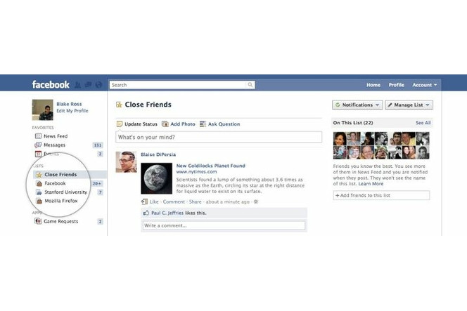 Facebook : listes d'amis améliorées avec de l'intelligence