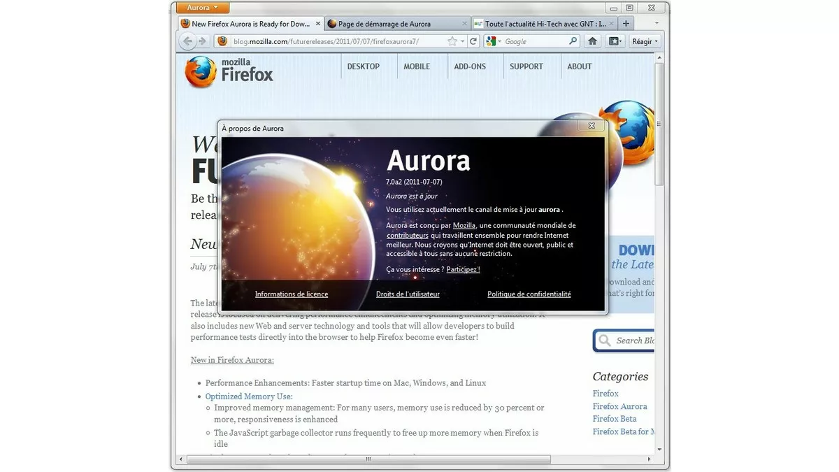 Firefox 7 est Aurora avec gestion mémoire améliorée