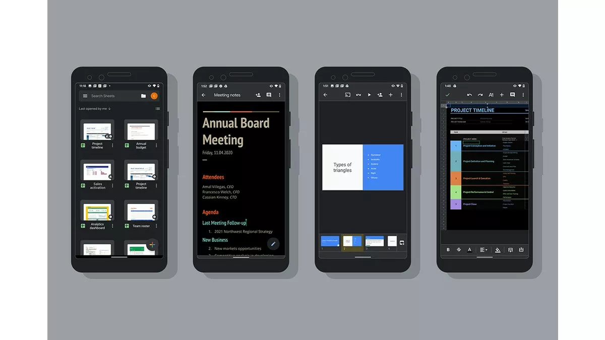 Google Docs, Sheets et Slides avec thème sombre sur Android