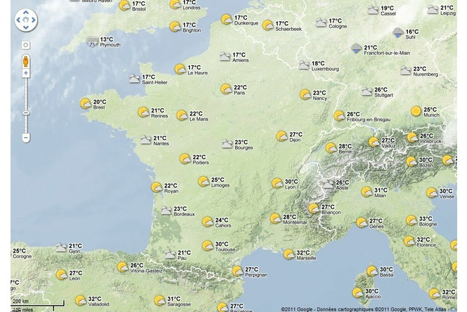 Google Maps renseigne sur la météo