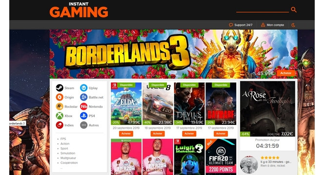 Instant Gaming : la plate-forme des jeux vidéo à prix réduits
