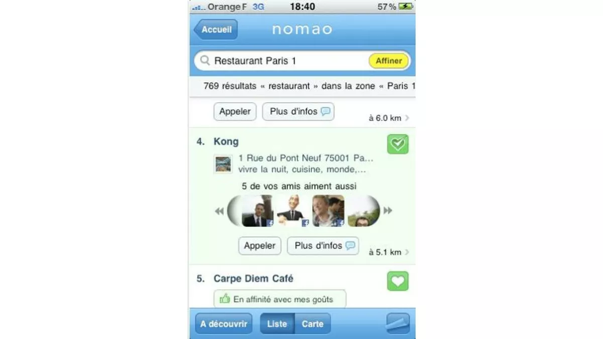 Nomao : moteur de recherche en réalité augmentée pour iPhone