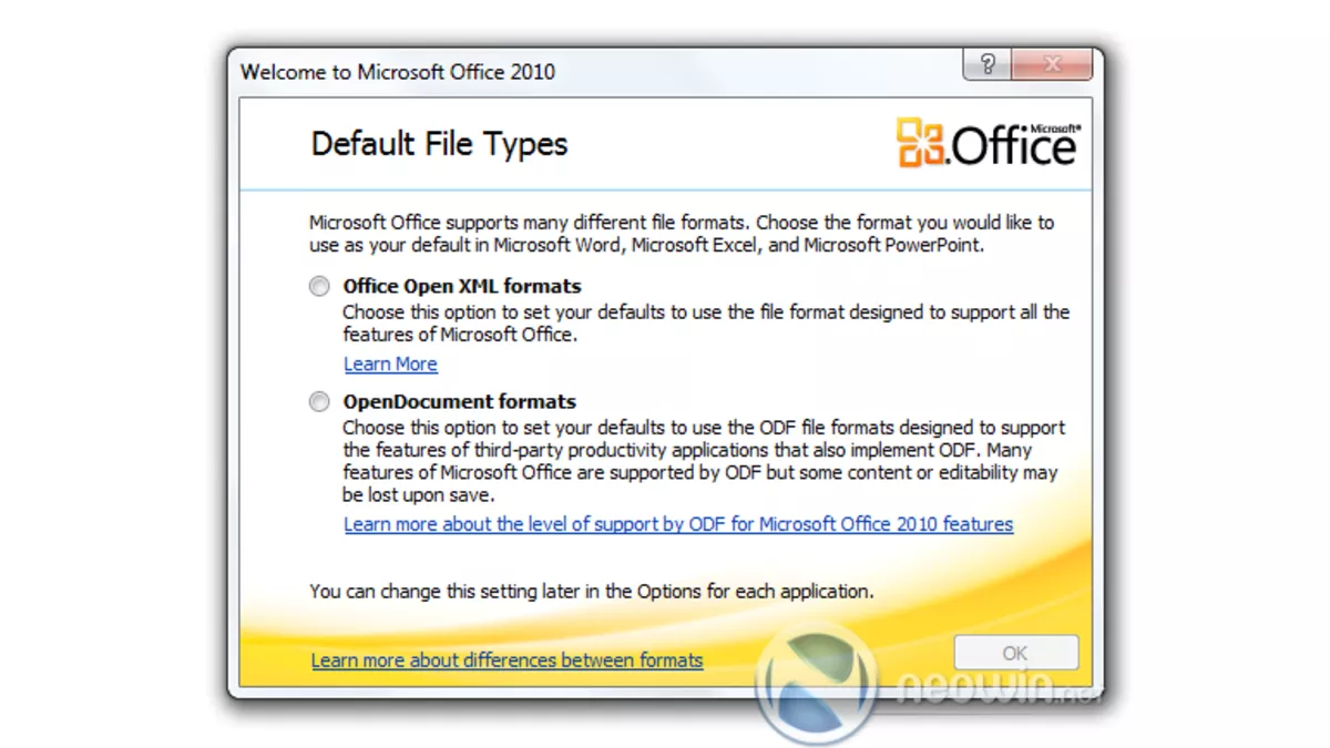 Office 2010 : ballot screen pour OOXML/ODF
