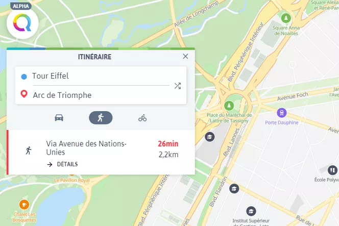 Qwant Maps avec le calcul d'itinéraires