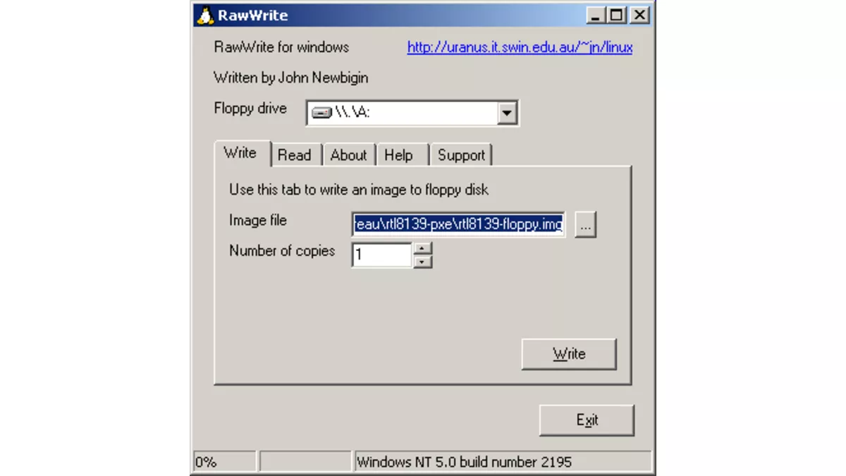 RawWrite : créer des disquettes à partir d'images