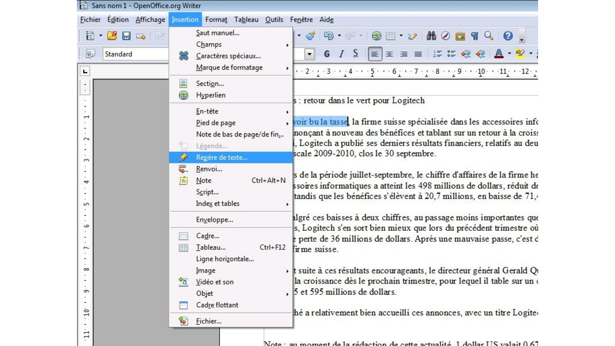 Ajouter des repères dans un texte sous OpenWriter