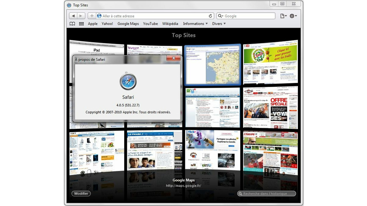 Safari : la navigateur d'Apple en version 4.0.5