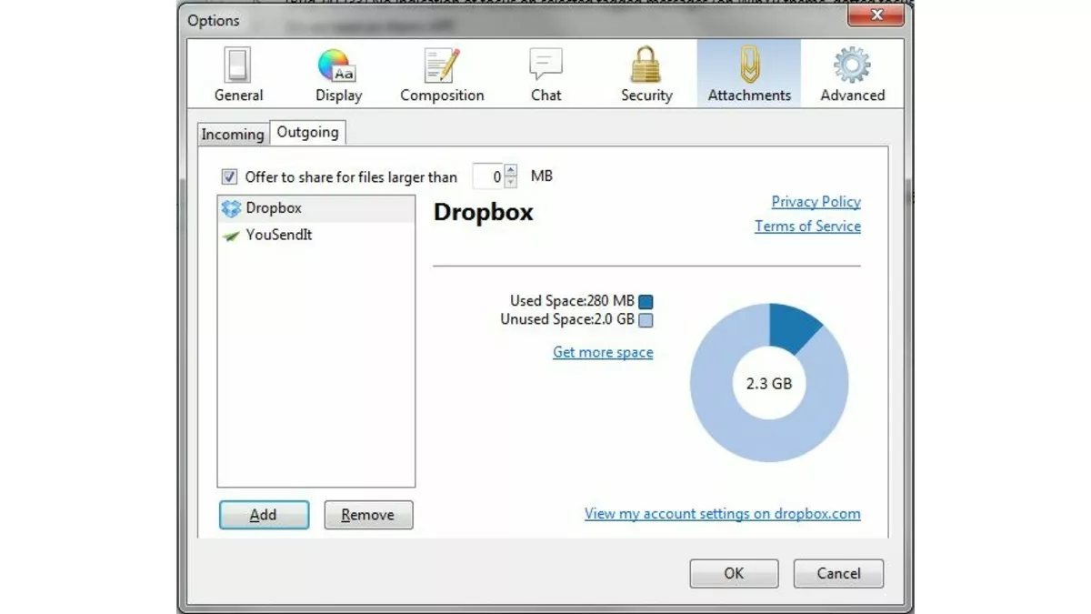Thunderbird 13 : Filelink pour les grosses pièces jointes