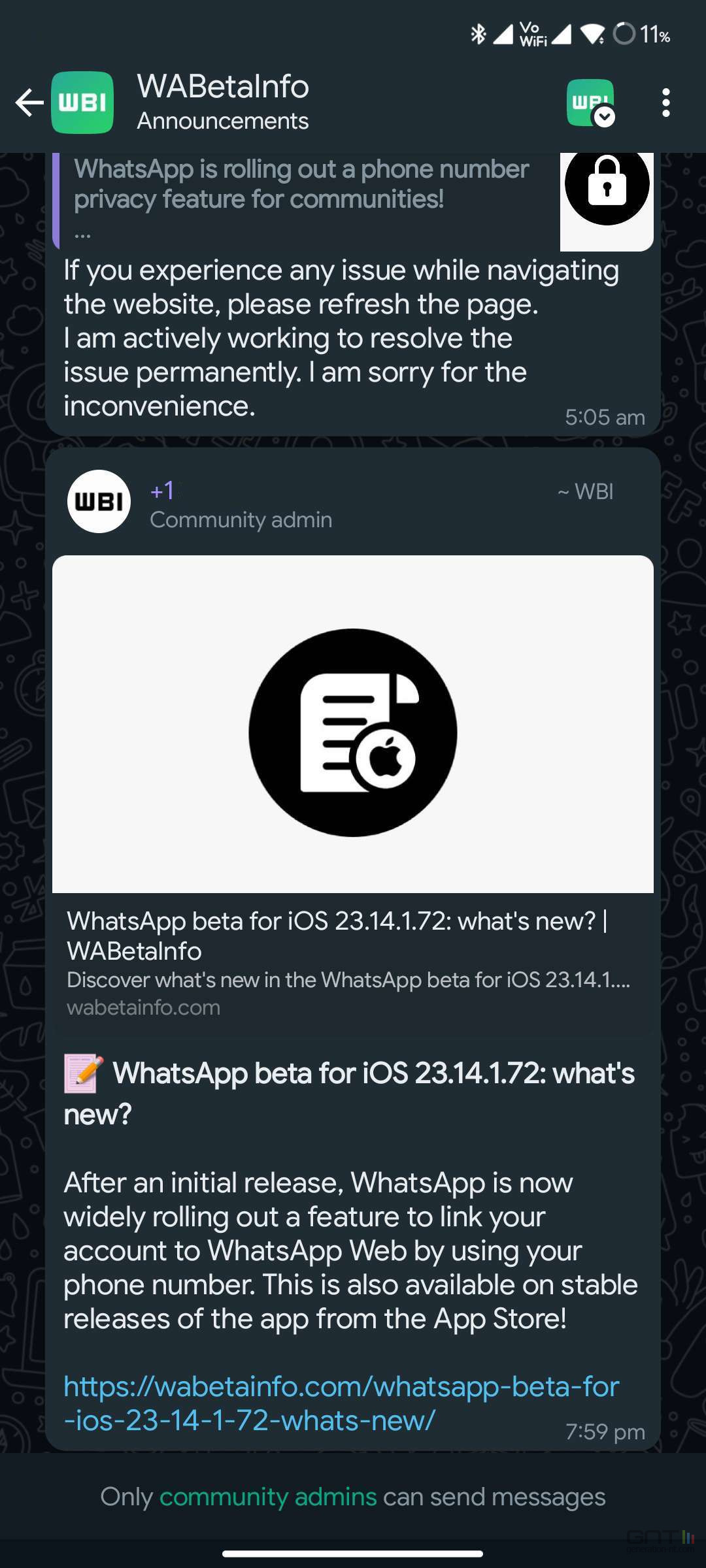 Whatsapp : des messages affichés en plein écran