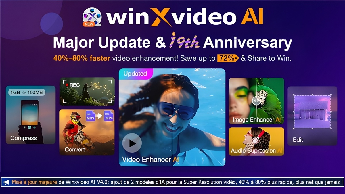 Améliorez la qualité vidéo et image et traitez vos vidéos instantanément avec Winxvideo AI ...