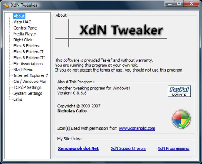 Boîte à outils pour Windows Vista : télécharger XdN Tweaker