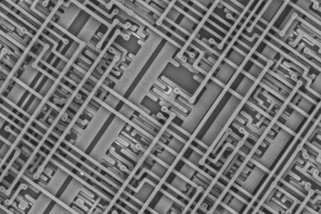 Le zoom de l'extrême sur une puce électronique